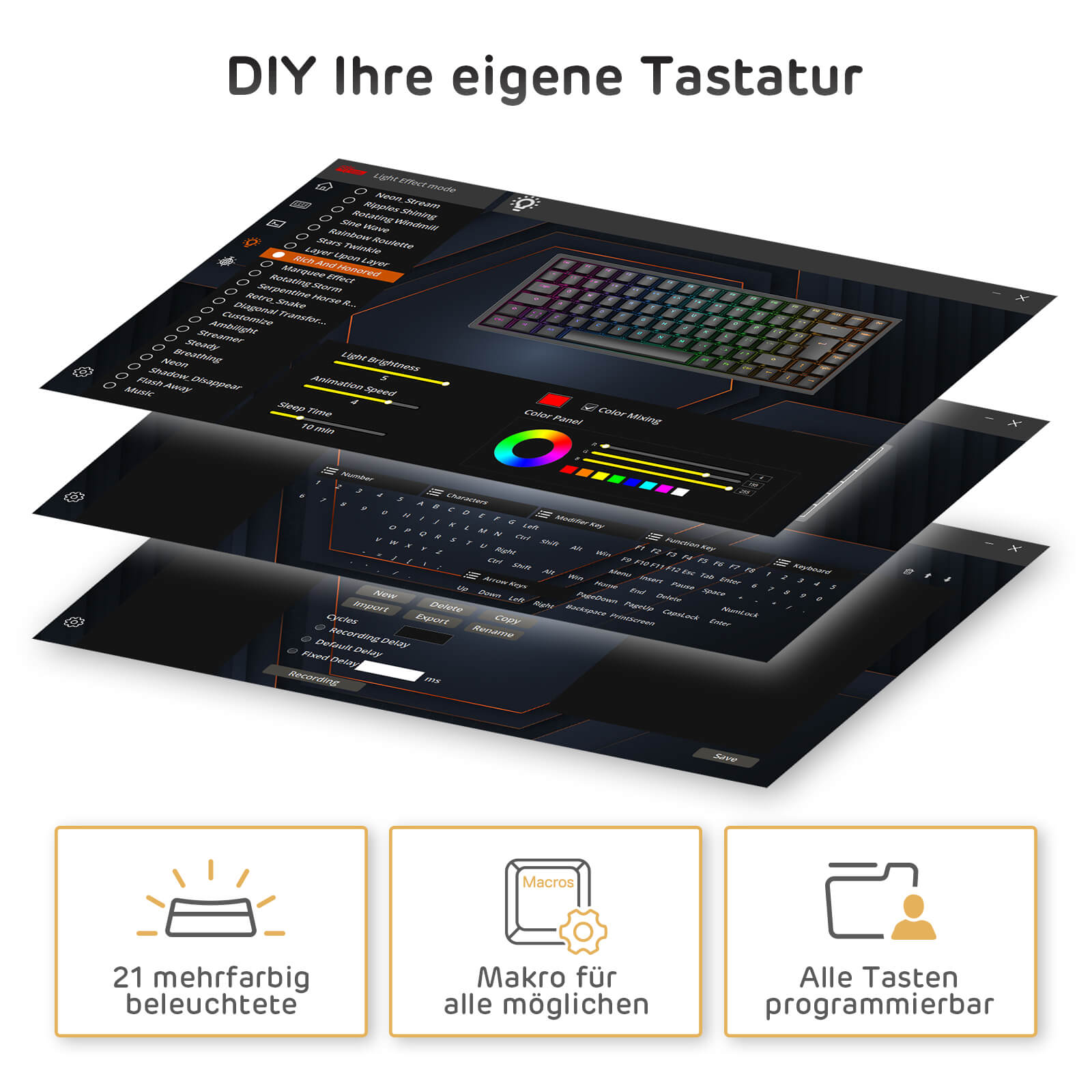 ROYAL KLUDGE RK84 84 Keys Wireless 75% Mechanical Gaming Keyboard ...