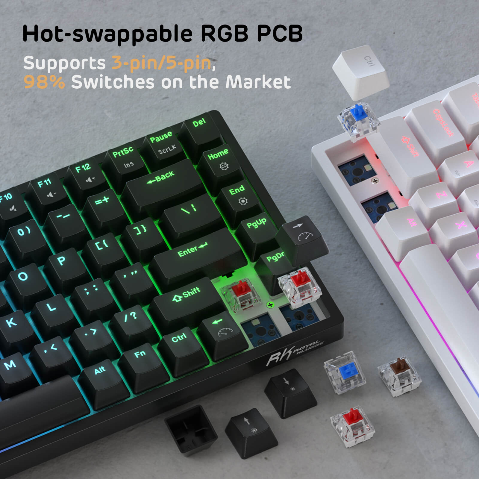 RK ROYAL KLUDGE RK84 Wired RGB 75% Hot Swappable Mechanical Keyboard ...