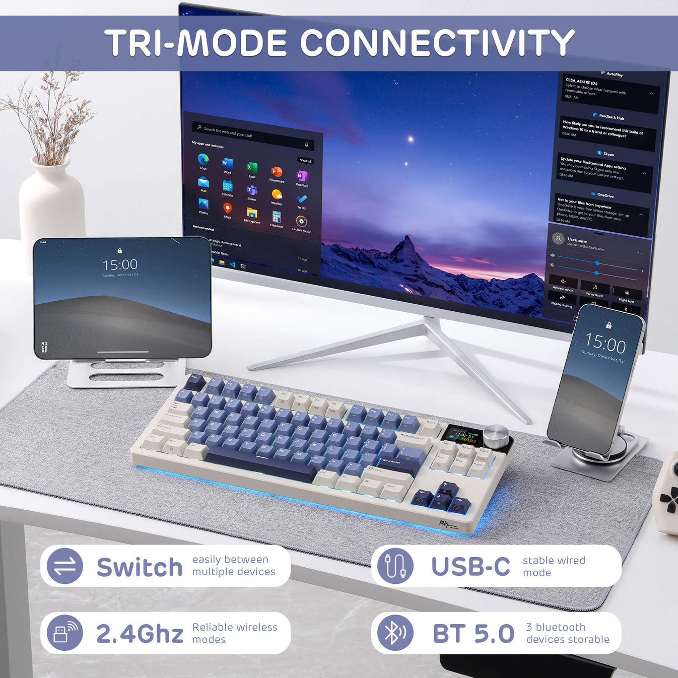 RK ROYAL KLUDGE S85 80% TKL Gasket Mount Wireless Gaming Keyboard – RK ...