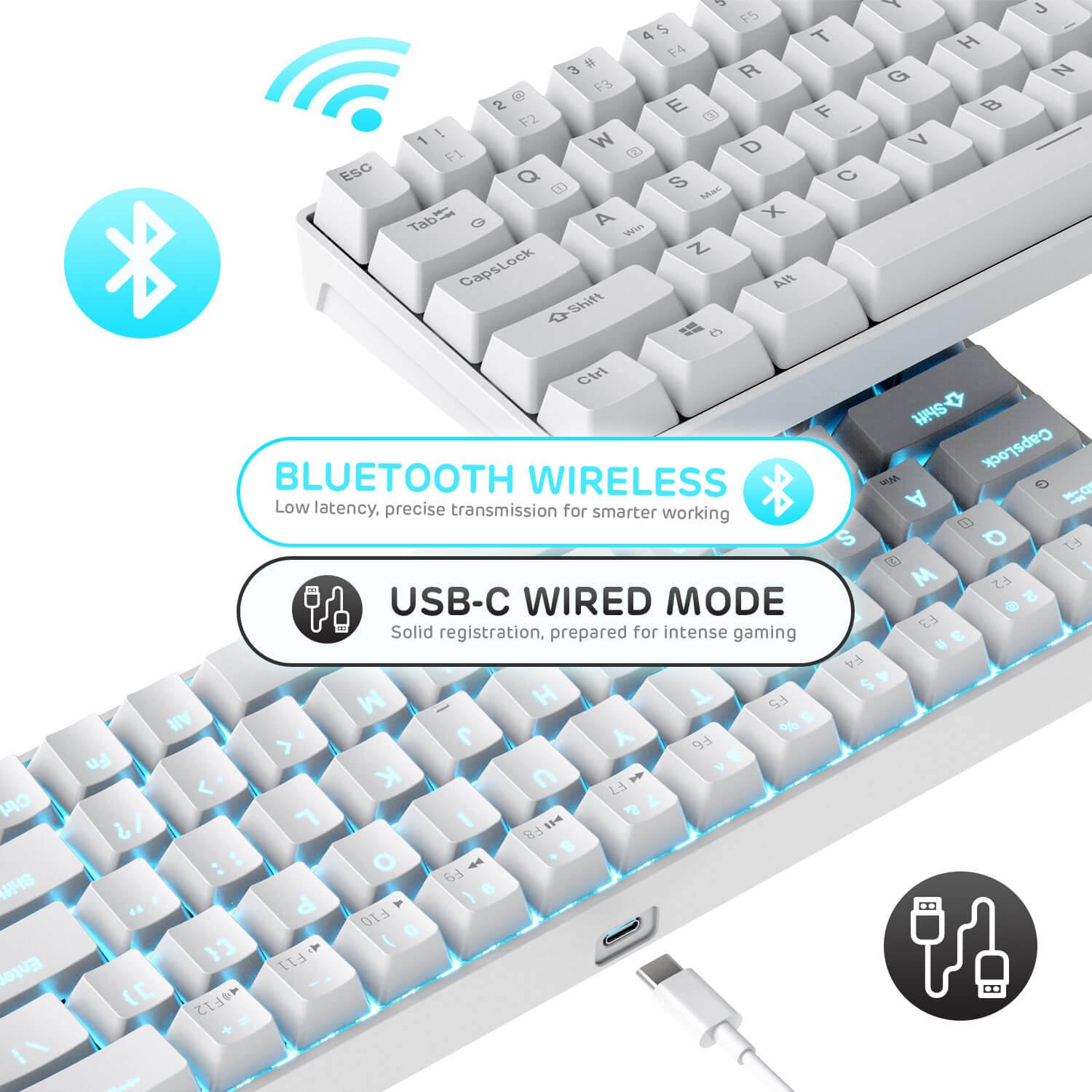 RK Royal Kludge RK68 65 Percent Wireless Hot-Swap Mechanical Keyboard