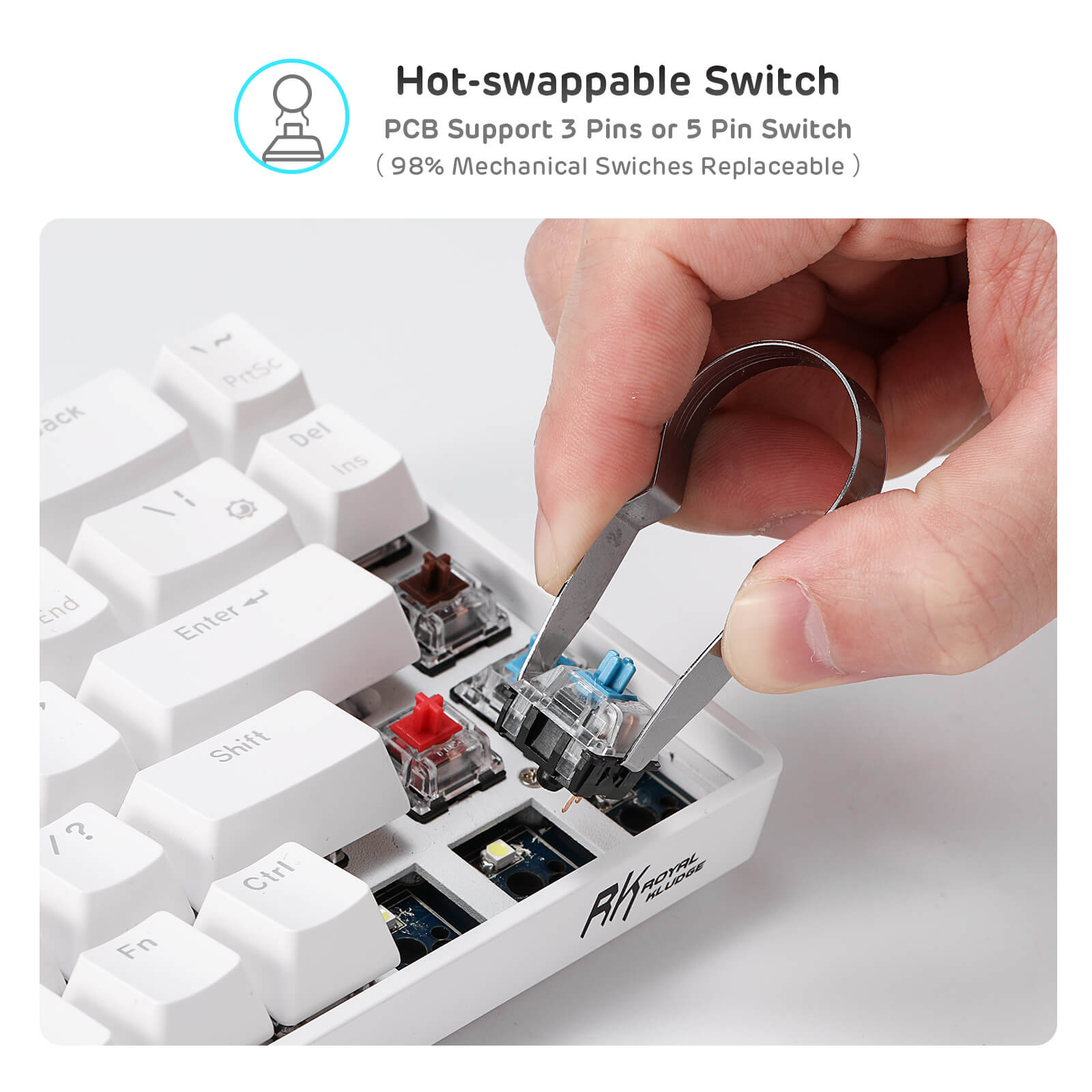 RK Royal Kludge RK68 65 Percent Wireless Hot-Swap Mechanical Keyboard ...