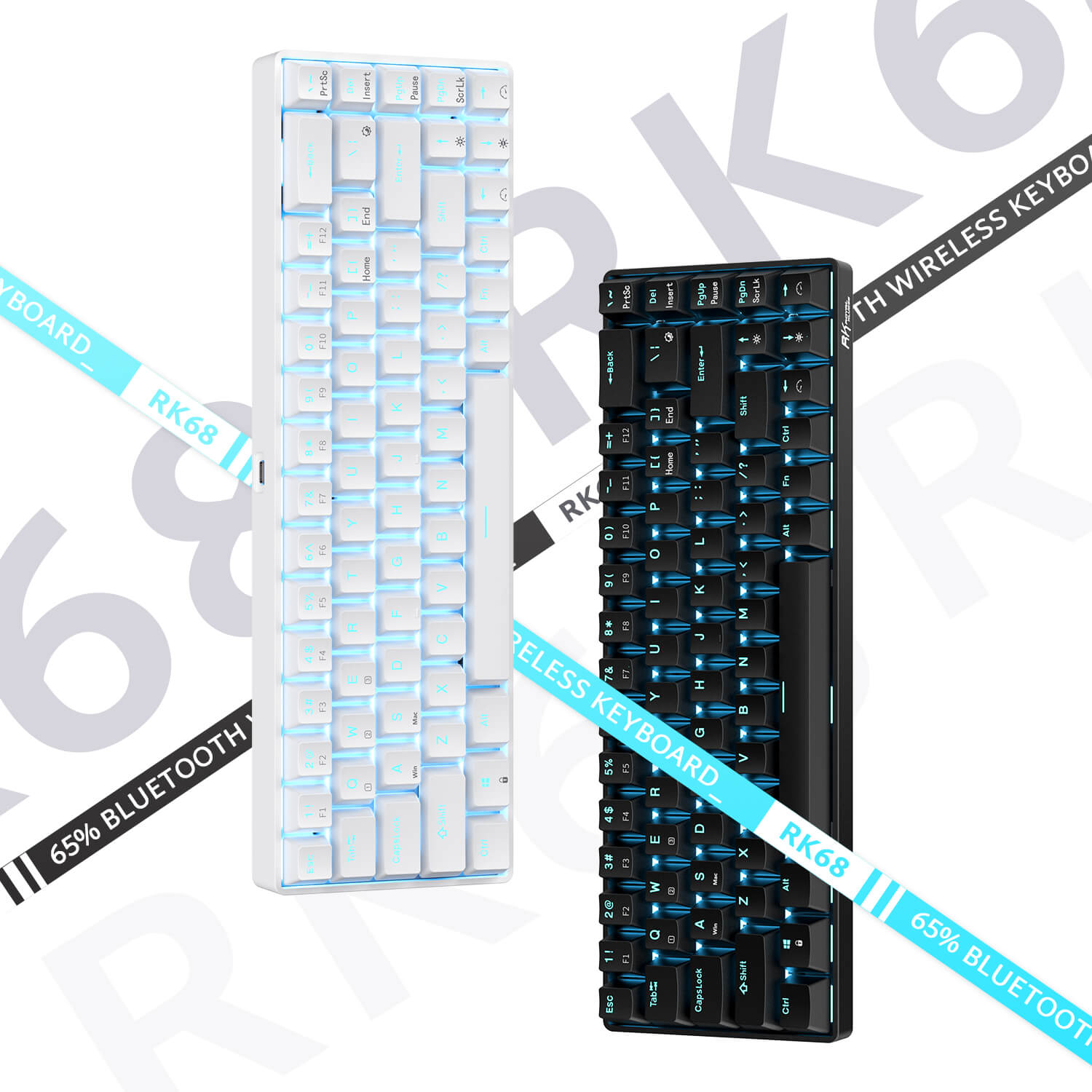 RK Royal Kludge RK68 65 Percent Wireless Hot-Swap Mechanical Keyboard