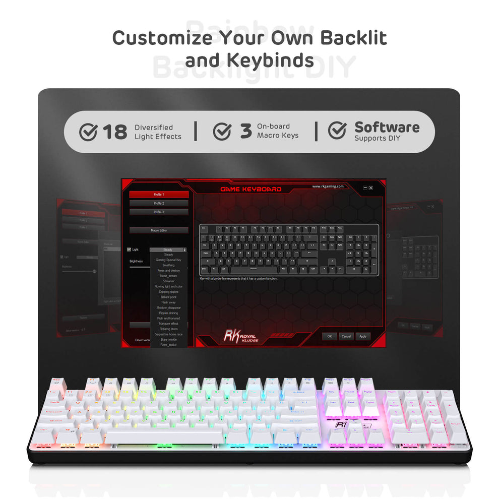 RK ROYAL KLUDGE RK920 Full Size 104 Keys Wired Rainbow Backlit ...
