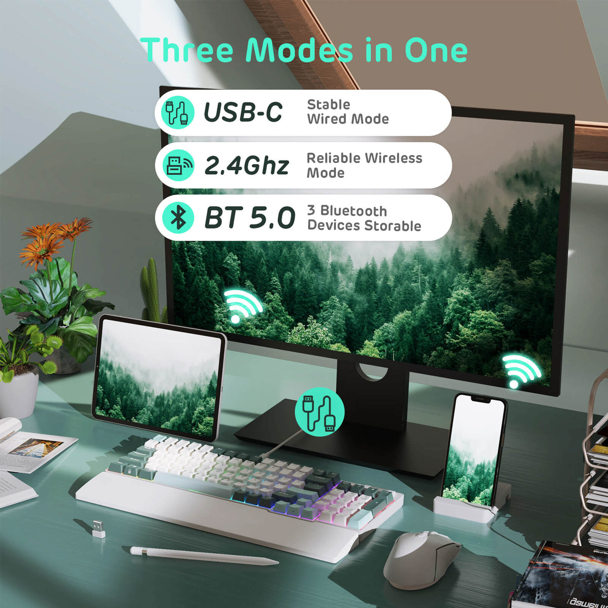 RK ROYAL KLUDGE RK96 Wireless Hot-Swappable RGB Keyboard, Camp Green ...