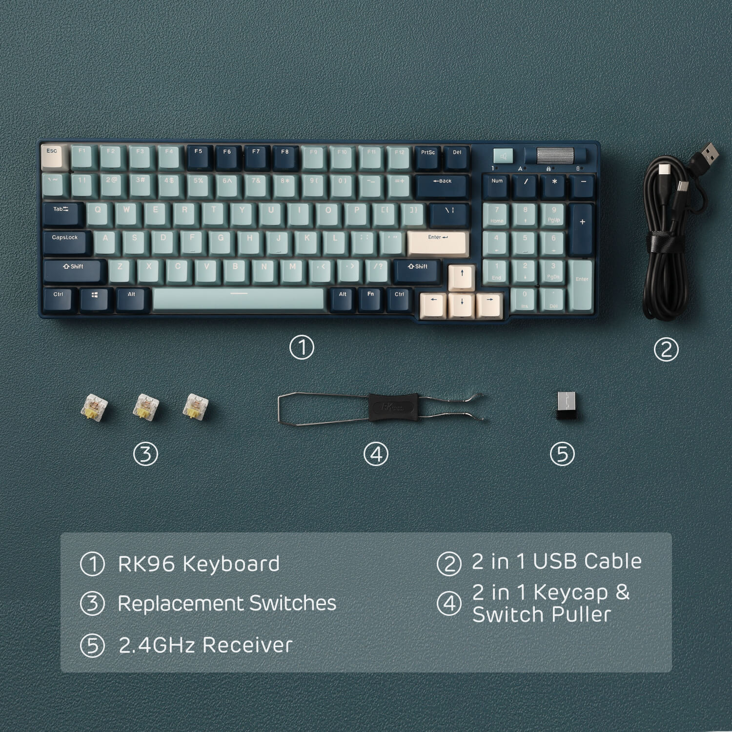 RK ROYAL KLUDGE RK96 Wireless Hot-Swappable RGB Keyboard, Forest Blue ...
