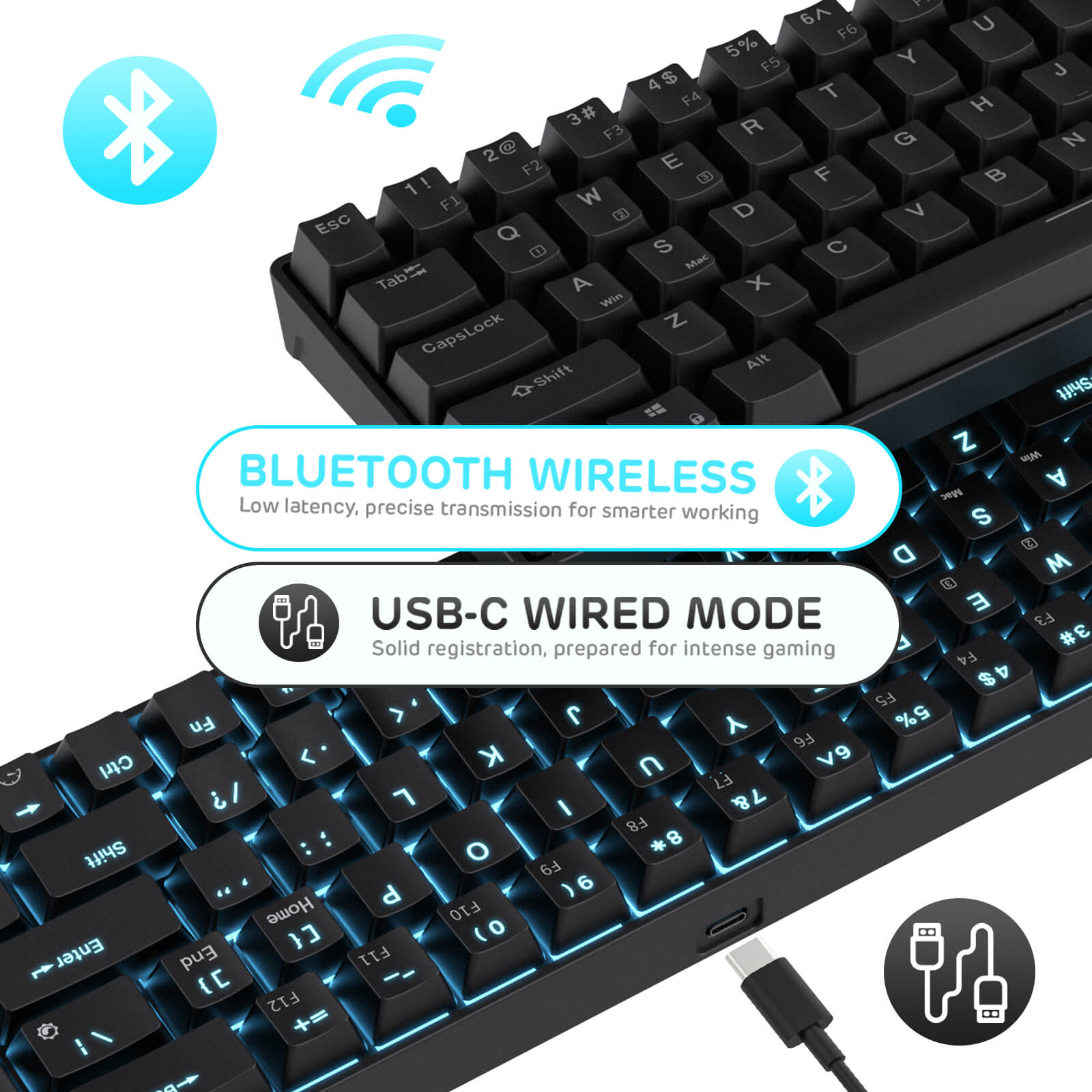 RK Royal Kludge RK68 65 Percent Wireless Hot-Swap Mechanical Keyboard ...