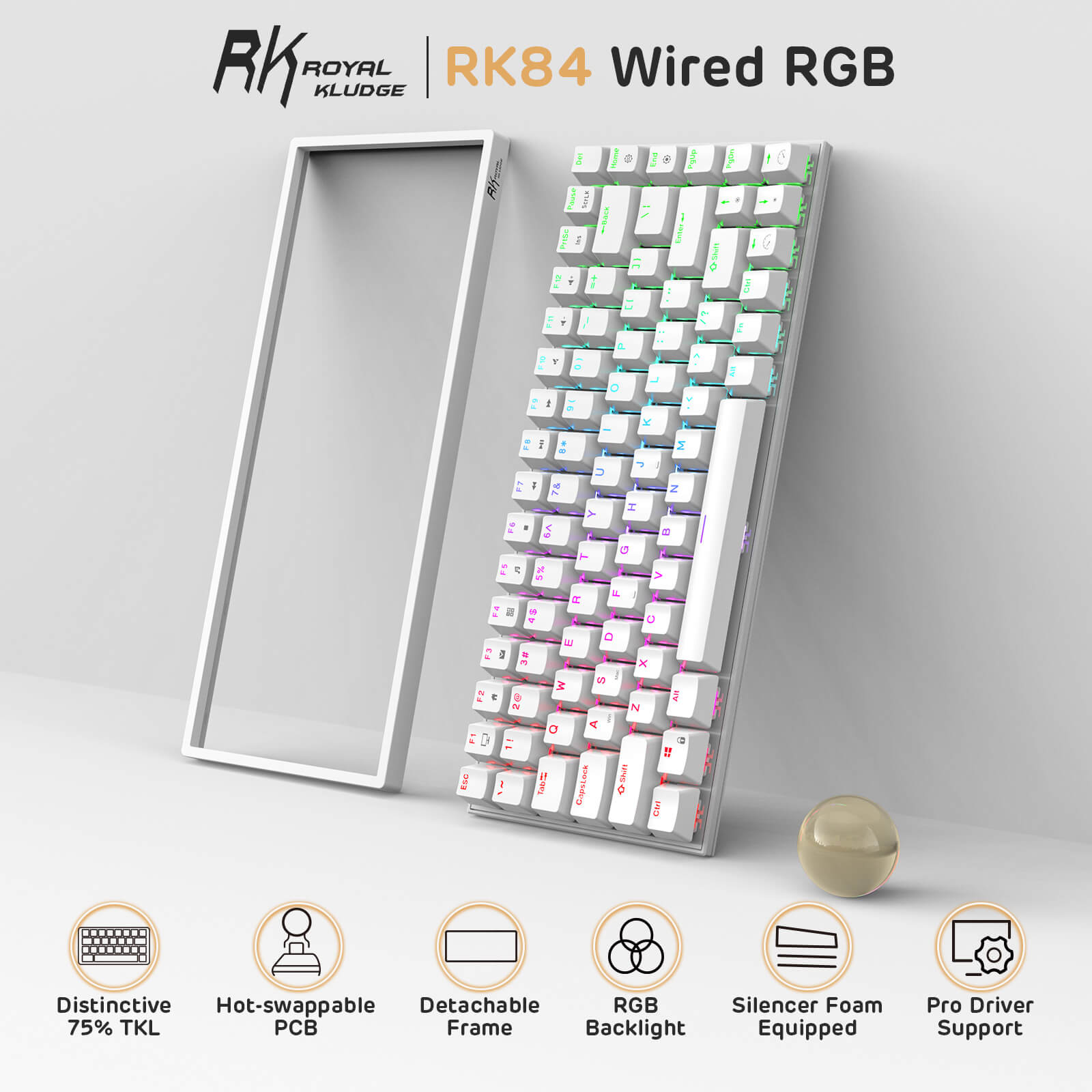 RK ROYAL KLUDGE RK84 Wired RGB 75% Hot Swappable Mechanical Keyboard ...