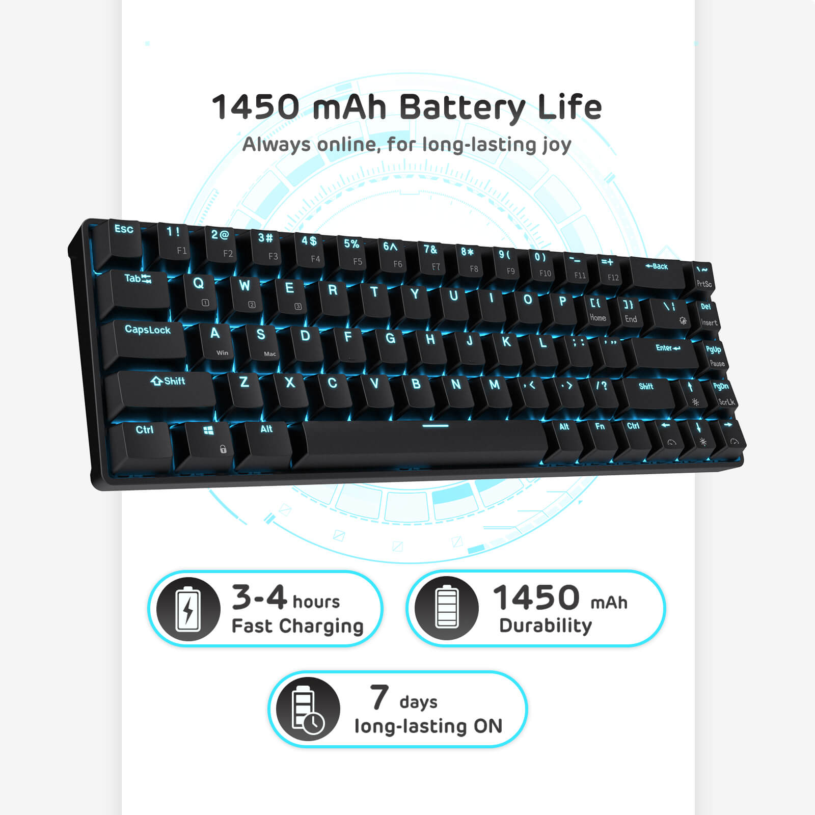 RK Royal Kludge RK68 65 Percent Wireless Hot-Swap Mechanical Keyboard ...