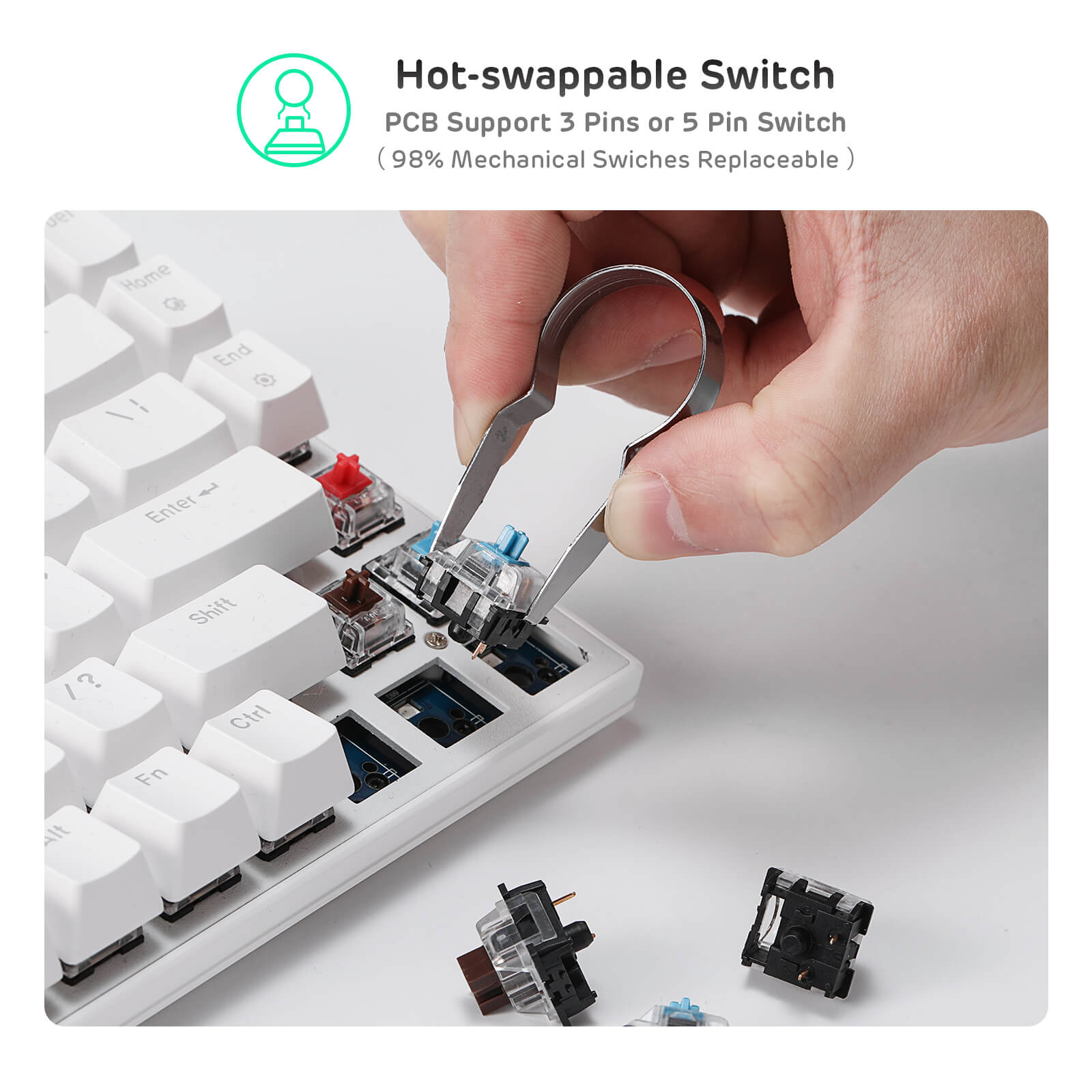 ROYAL KLUDGE RK84 84 Keys Wireless 75% Mechanical Gaming Keyboard ...