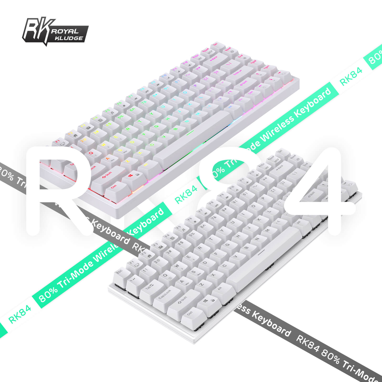 ROYAL KLUDGE RK84 84 Keys Wireless 75% Mechanical Gaming Keyboard ...