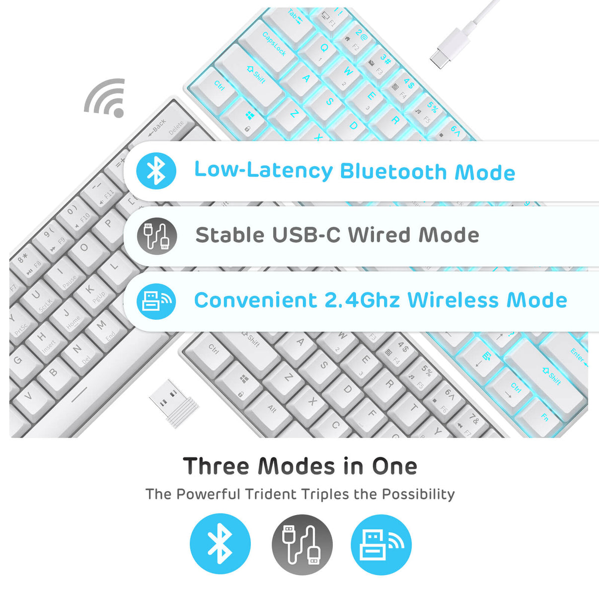 ROYAL KLUDGE RK61 60% White Wireless Mechanical Gaming Keyboard – RK ...